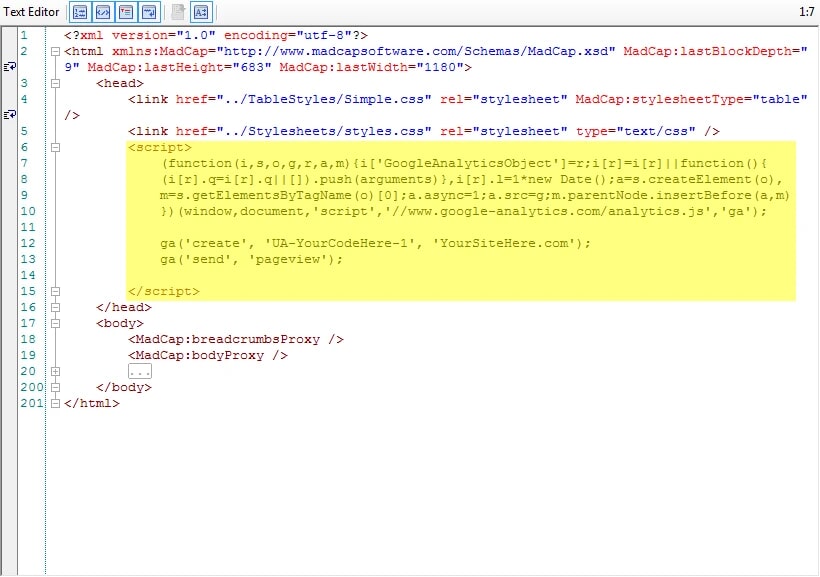 MadCap Flare's Responsive HTML5 Target and Google Analytics