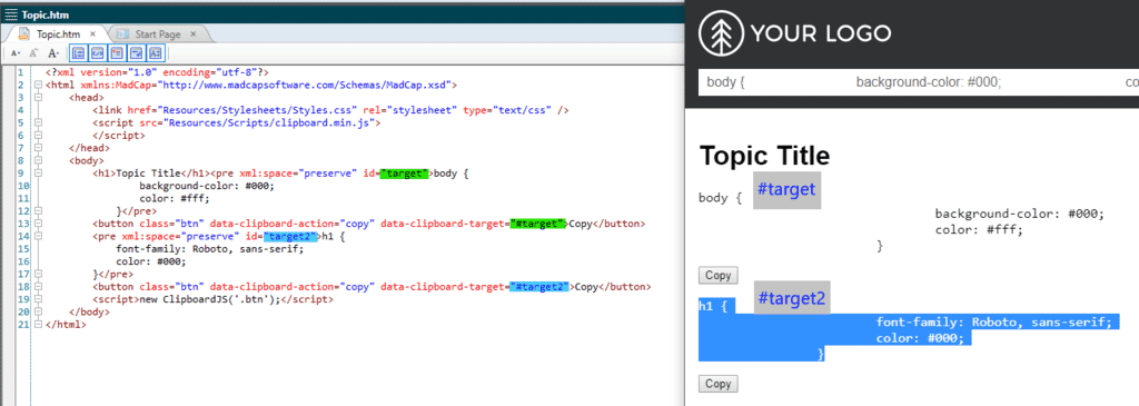 How To Create “copy To Clipboard” Buttons In Html5 Outputs In Madcap
